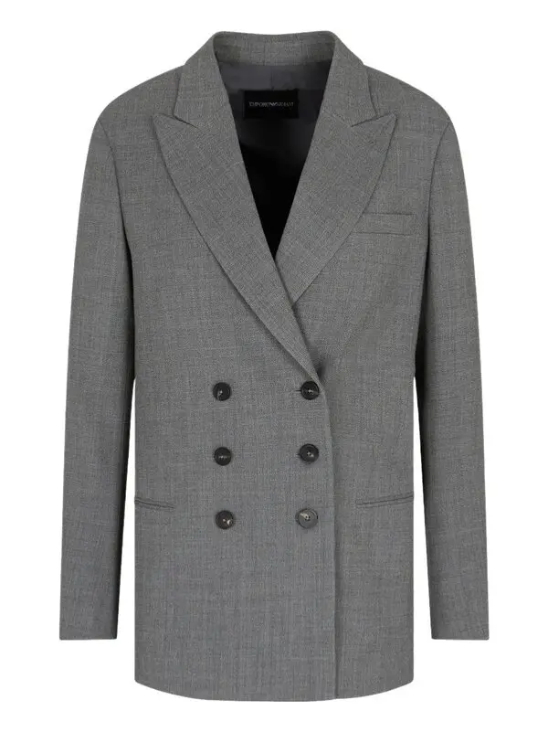 Emporio Armani Double-breasted Long-sleeve Blazer - Gray