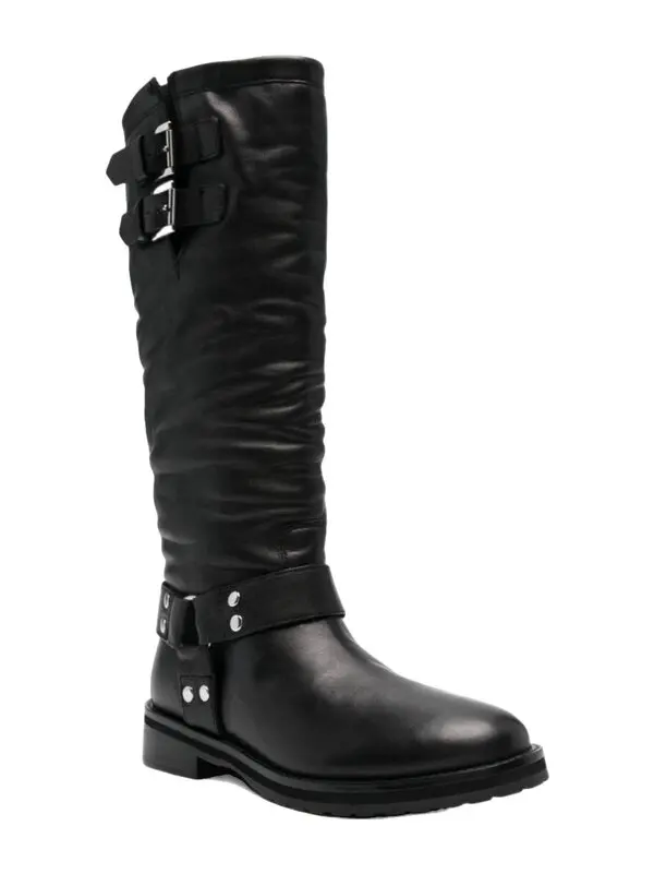TWINSET Buckled Knee-high Leather Boots - Black