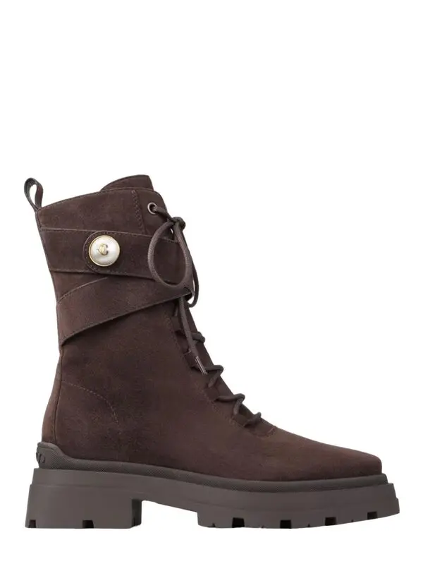 JIMMY CHOO Noemi 45 Logo Plaque Combat Boots - Chocolate