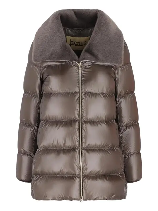Herno Padded Zip-up Down Jacket With Fur Collar - Gray