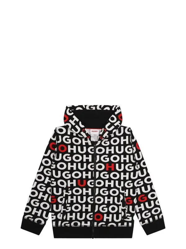 Hugo Boss Logo-print Zip-up Hoodie - Black/white/red