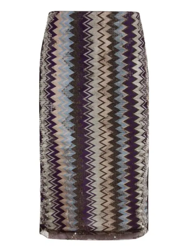Missoni Zigzag Sequin Overlay Midi Skirt - Multi-color