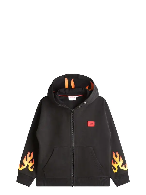 Hugo Boss Flame-print Zip-up Hoodie - Black