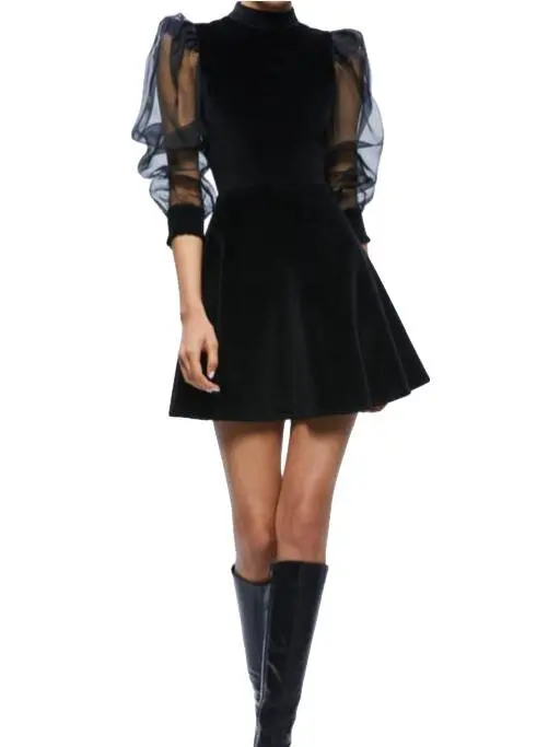 ALICEOLIVIA Alice + Olivia Paulette Mock-neck Puff-sleeve Dress - Black