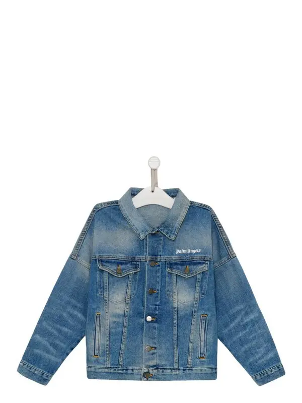 Palm Angels Logo Over Denim Jacket - Blue