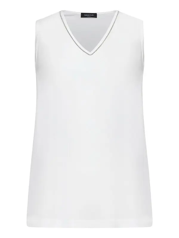 Fabiana Filippi Sleeveless V-neck Embellished Top - White