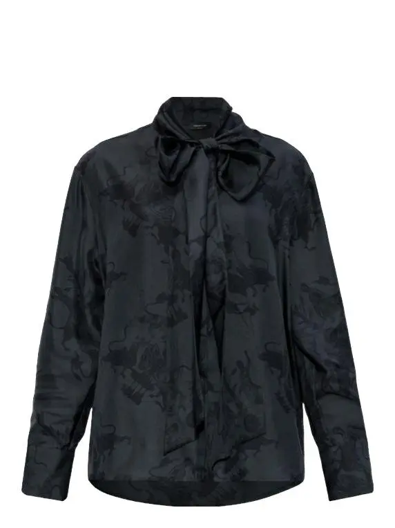 Fabiana Filippi Printed Silk Shirt With Bow Detail - Black