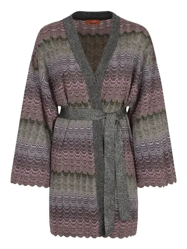 Missoni Zigzag Greek Pattern Belted Cardigan - Black