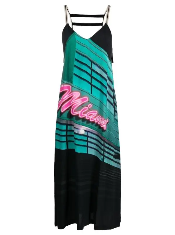 Palm Angels Miami V-neck Midi Dress - Black