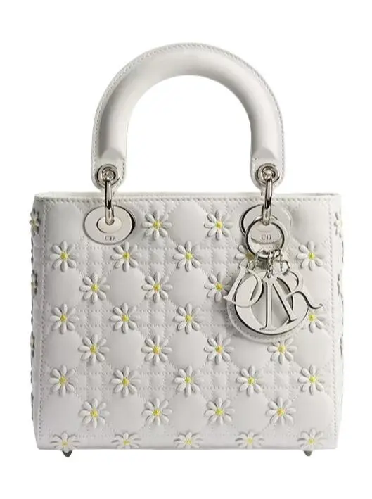 Dior Small Lady Bag With Strap - White