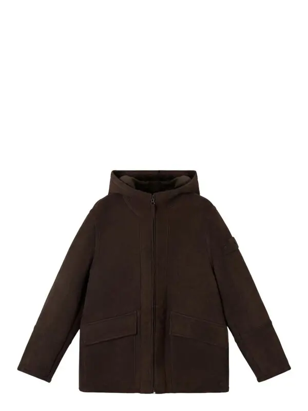 Stone Island Hooded Zip-up Jacket With Flap Pockets And Logo Badge - Dark Brown