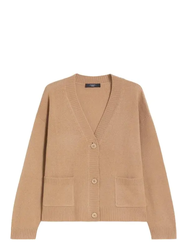 Max Mara Long-sleeved V-neck Cardigan With Mother-of-pearl Buttons - Camel