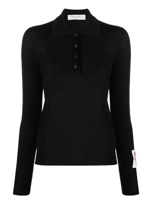 GOLDEN GOOSE Long-sleeved Knitted Polo Shirt - Black