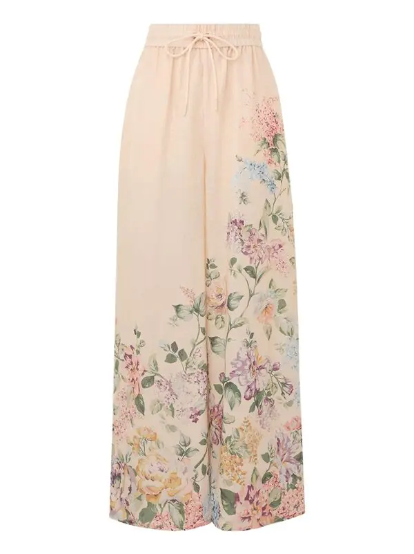 Zimmermann Halliday Relaxed Floral Print Linen Blend Pants - Nude