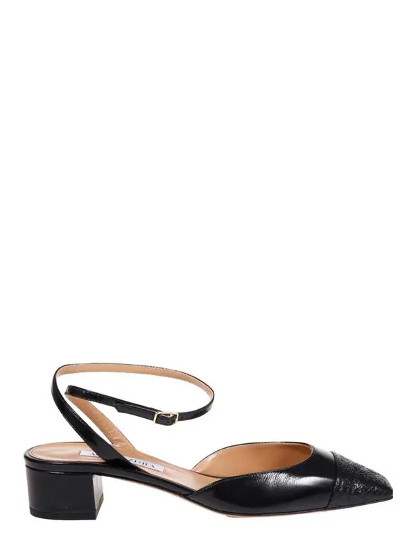 AQUAZZURA Two-toned Square Toe Pumps With Ankle Strap - Black