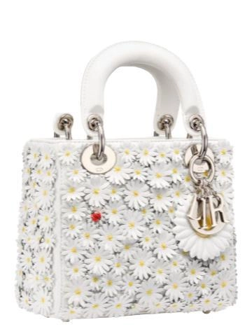 Dior Lady Handbag With Daisy Embroidery - White