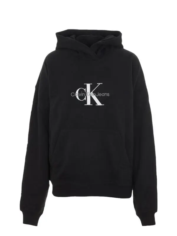 Calvin Klein Long-sleeved Embroidered Logo Hoodie - Black