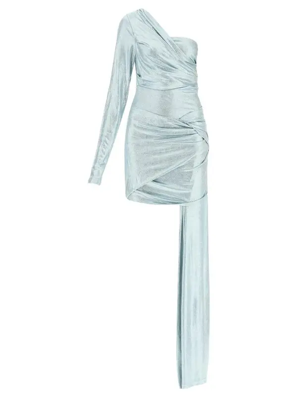 Off-White Asymmetrical One-sleeved Logo Dress - Blue