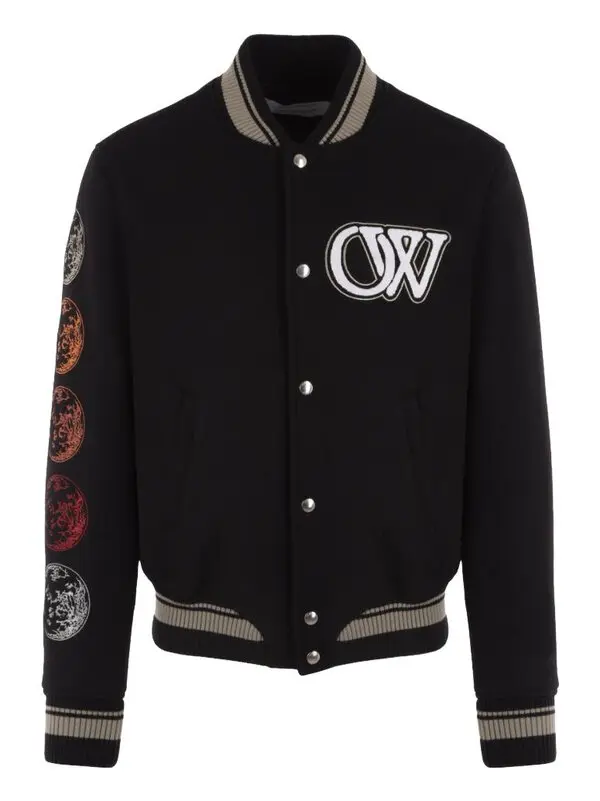 Off-White Logo Detailed Bomber Jacket - Black