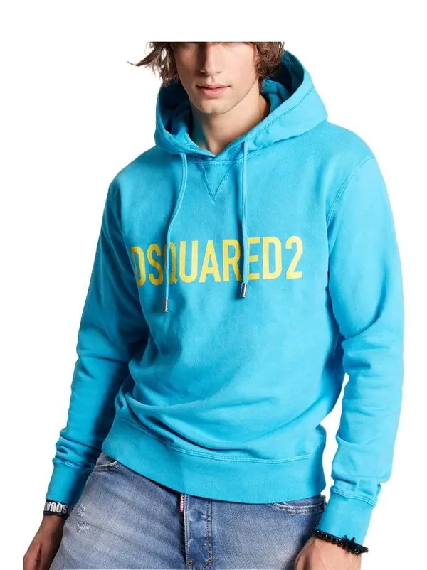 Dsquared2 Logo Print Cotton Hoodie - Blue