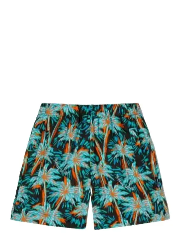 Palm Angels Palm Tree-print Cotton Shorts - Blue
