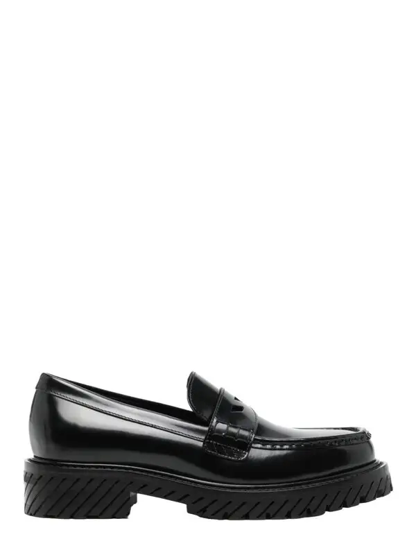 Off-White Slip-on Loafers With Signature Diagonal Stripe Print - Black
