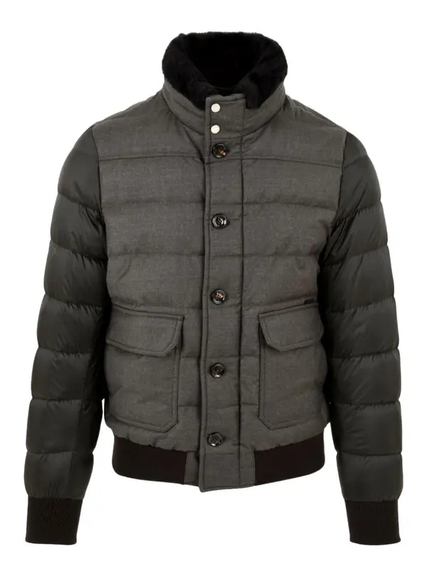 MOORER High Neck Padded Down Jacket With Button Details - Black