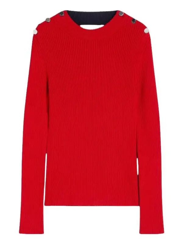 Sportmax Button-detailed Ribbed Slim-fit Sweater - Red