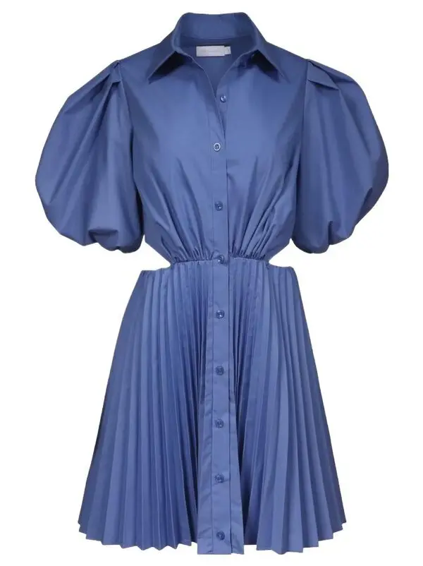 Simkhai Puff Sleeve Cut-out Shirt Dress - Blue