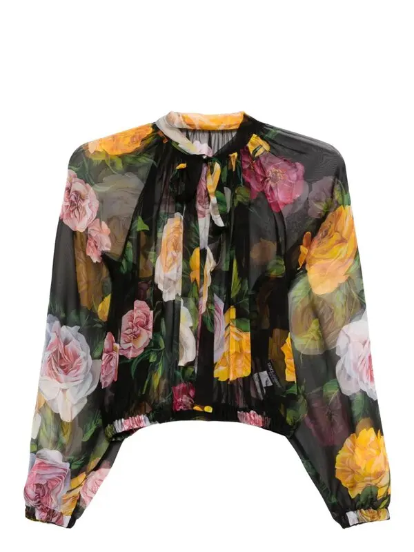 Dolce & Gabbana Floral Print Sheer Blouse - Black