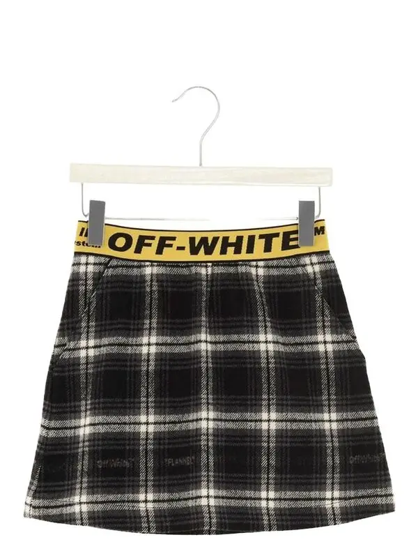 Off-White Plaid Mini Skirt With Logo Waistband - Black