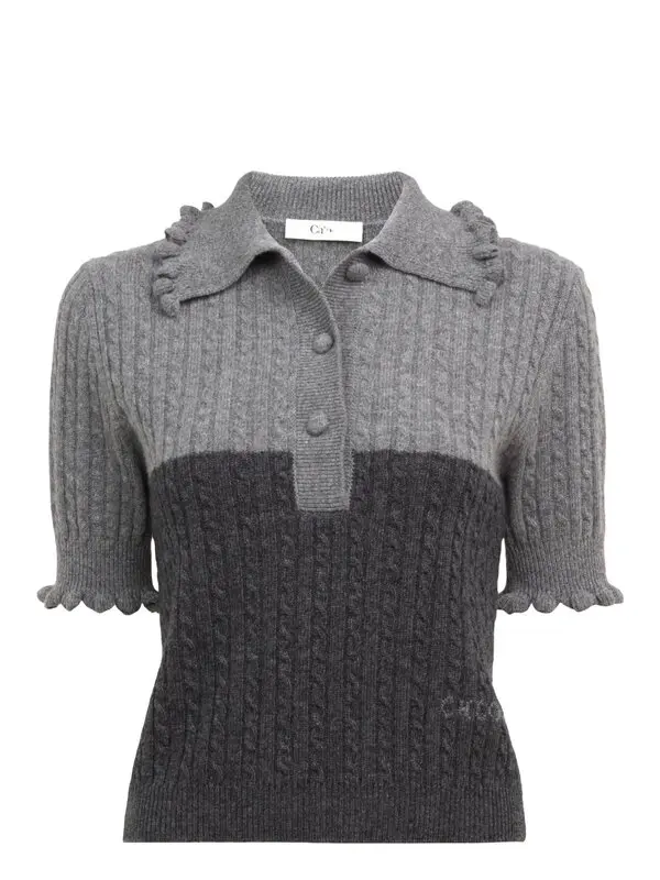 Chloé Short-sleeved Knit Polo With Ruffle Trim - Black