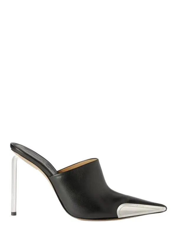 Off-White Pointed Toe Slip-on Mules With High Heel - Black