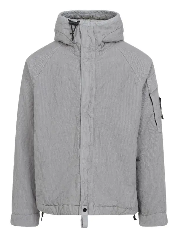 Stone Island Logo Patch Hooded Jacket - Pearl Grey