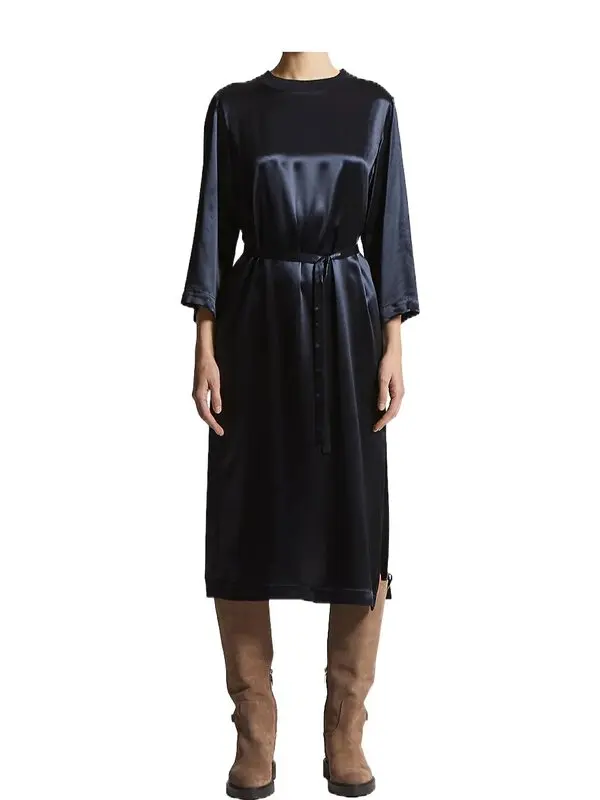 Peserico Midi Dress With Belt And Side Slits - Black
