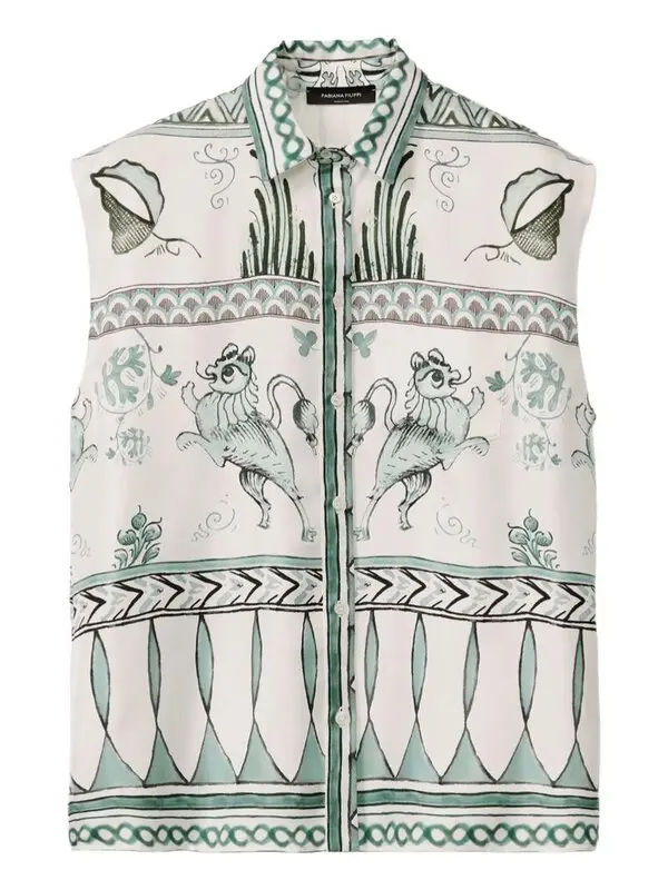 Fabiana Filippi Sleeveless Printed Satin Twill Shirt - White