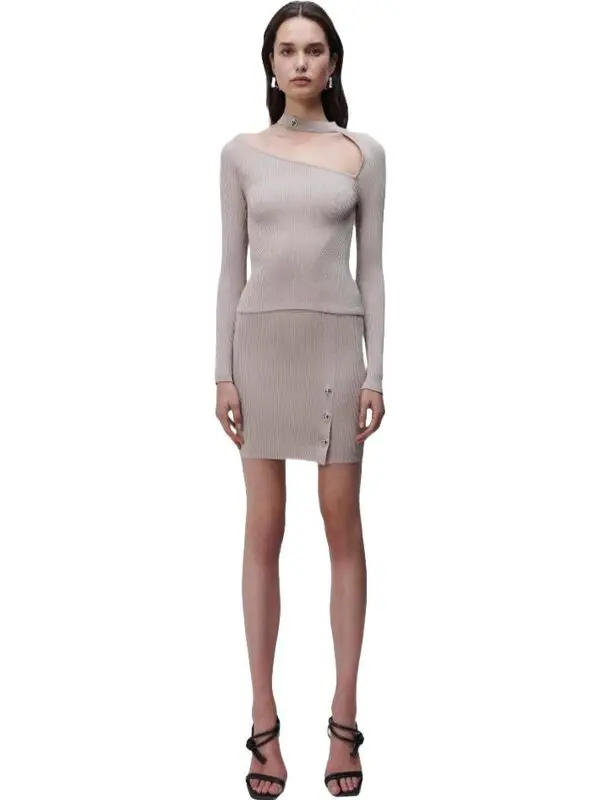 Simkhai Asymmetrical Cut-out Mockneck Top - Gray