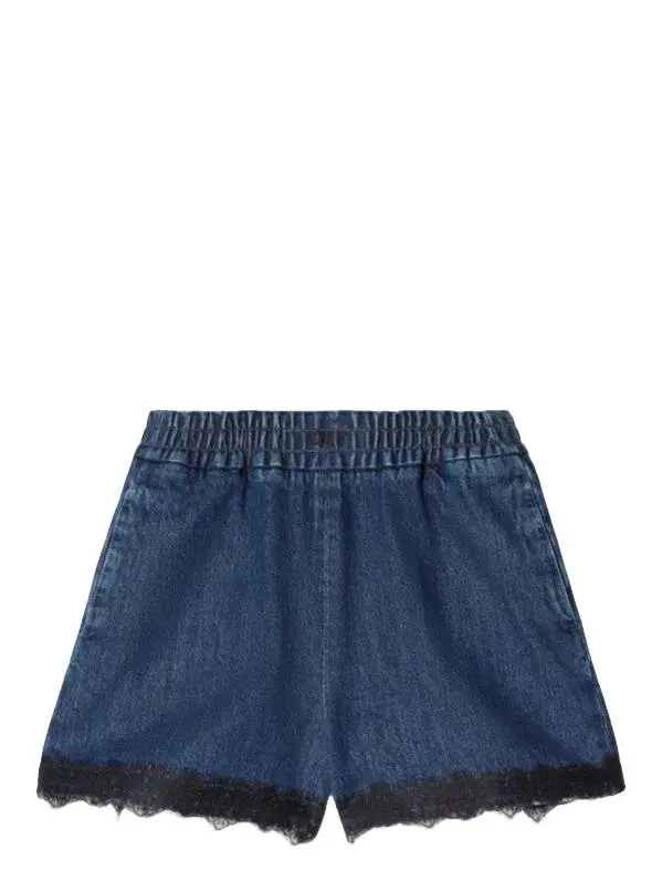 Off-White Lace-trimmed Denim Shorts - Blue