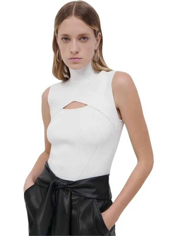 Simkhai Easton Turtleneck Cut-out Top - White