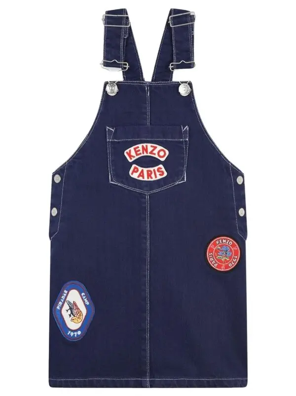 Kenzo Logo Appliqué Denim Pinafore Dress - Indigo