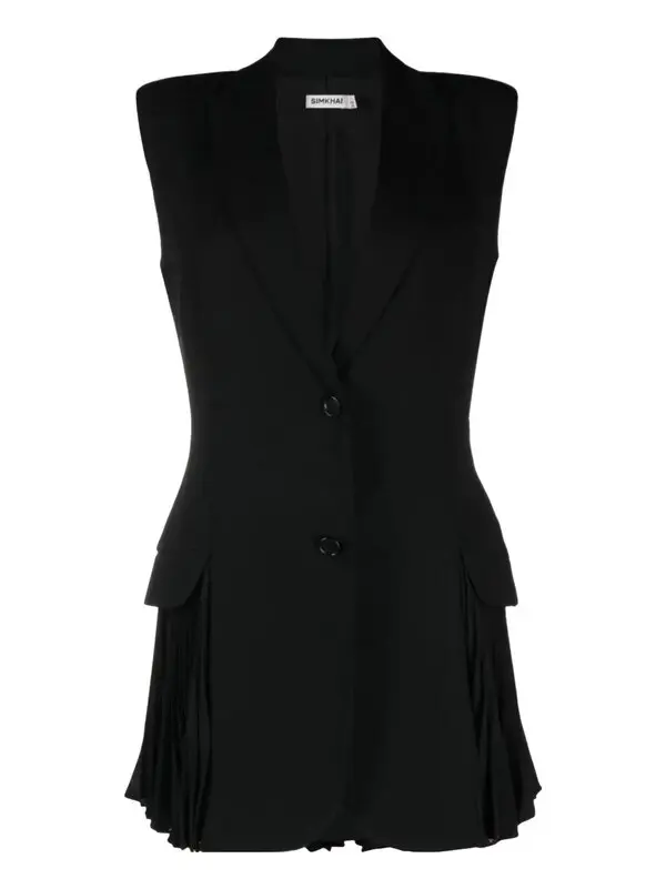 Simkhai Single-breasted Pleated Vest - Black