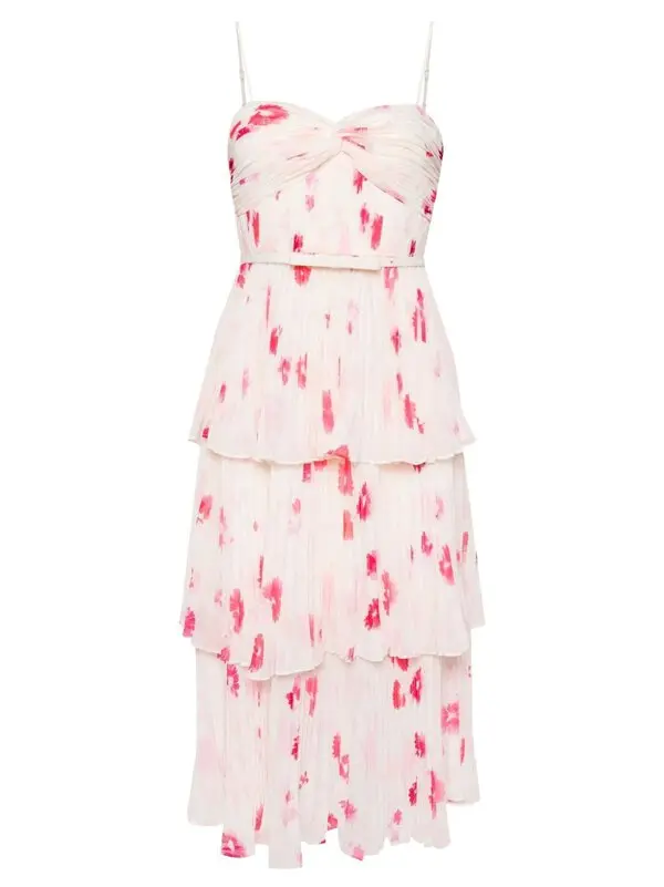SELF-PORTRAIT Floral Print Chiffon Corset Dress - Cream White/pink