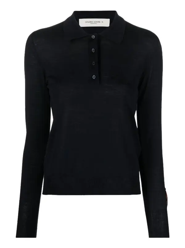 GOLDEN GOOSE Long-sleeved Knitted Polo Shirt - Black