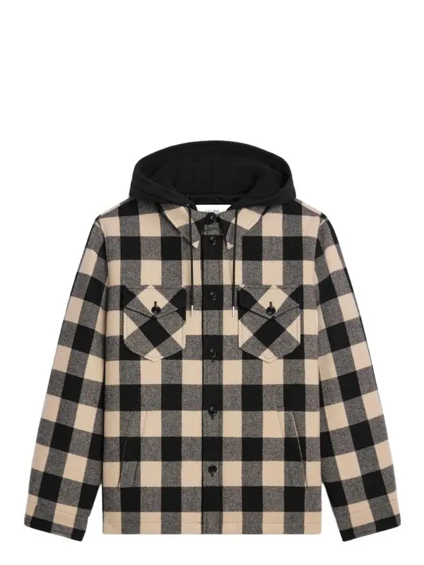 Celine Hooded Overshirt In Checked Wool - Light Brown