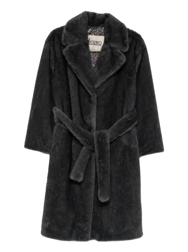 Herno Belted Lapel Collar Fur Coat - Black