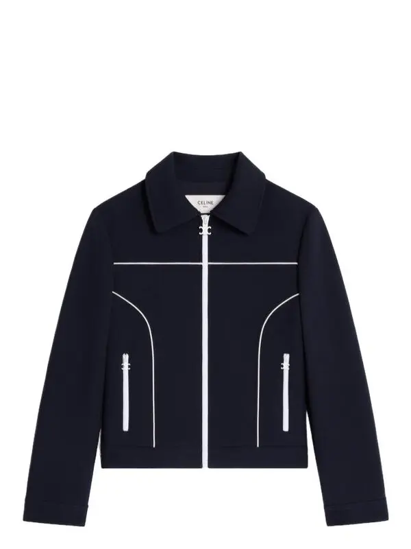 Celine Chelsea Blouson Jacket In Gauffered Double Wool - Navy Blue