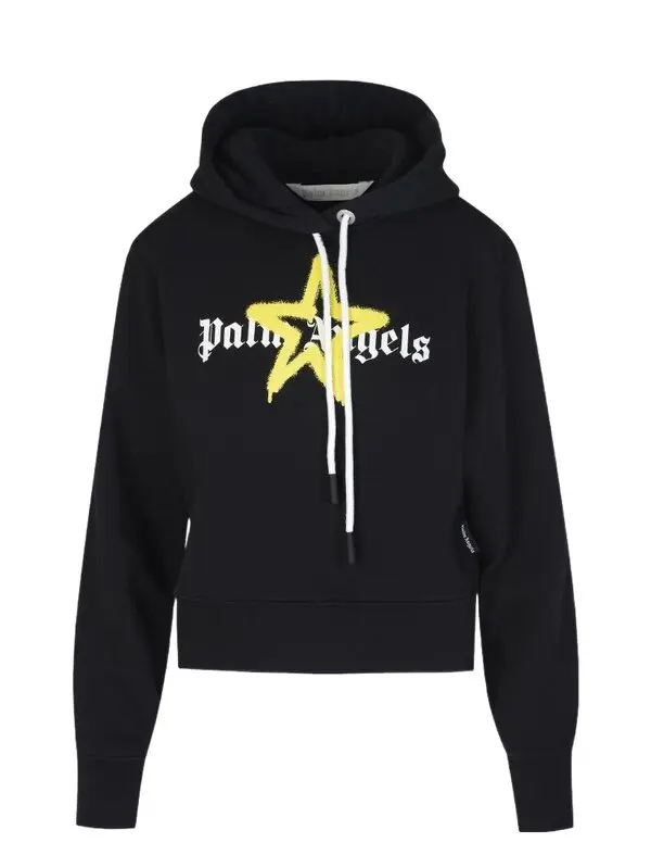 Palm Angels Long-sleeved Hooded Sweater With Logo - Black