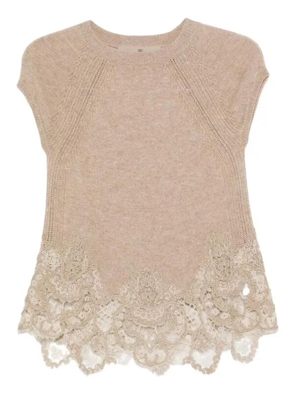 Ermanno Scervino Lace-trimmed Crewneck T-shirt - Nude
