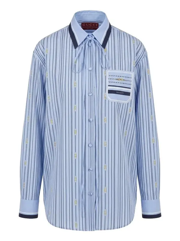 Gucci Striped Logo Printed Shirt - Blue