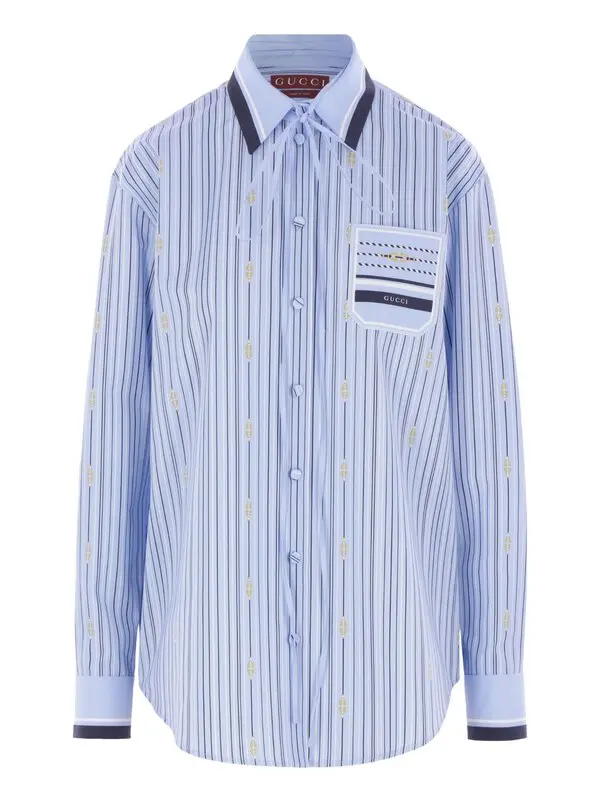 Gucci Logo Printed Striped Shirt - Blue